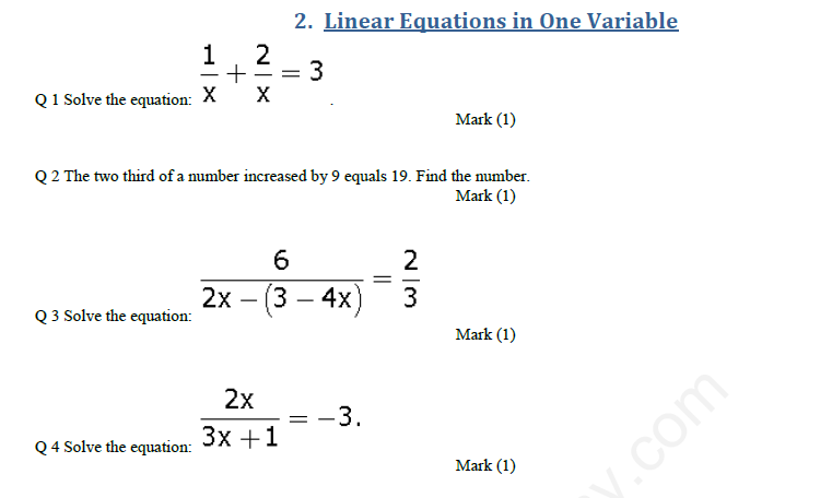 CBSE Class 8 Mathematics Linear Equations Assignment Set B